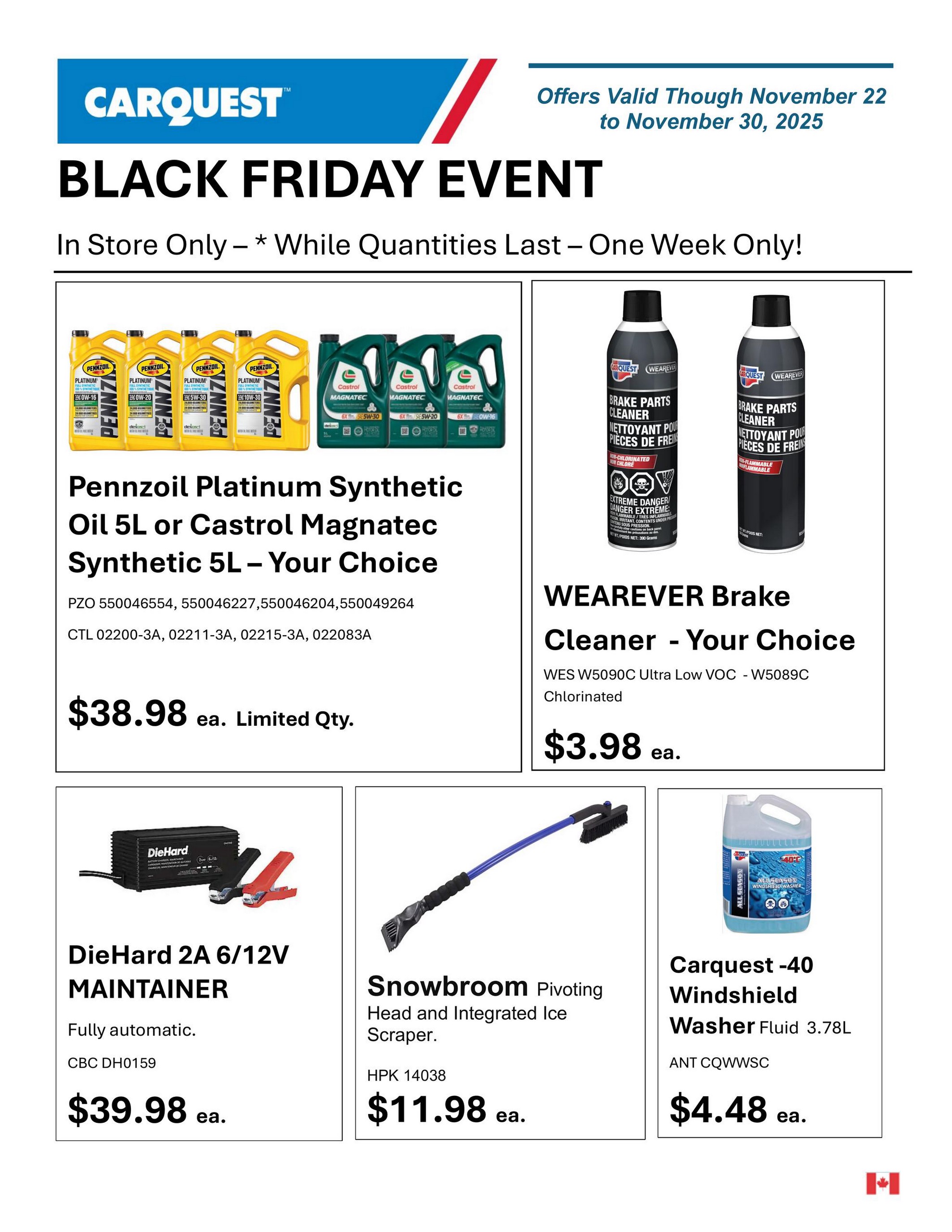 Carquest Auto Parts Black Friday November 22 - 29 2025